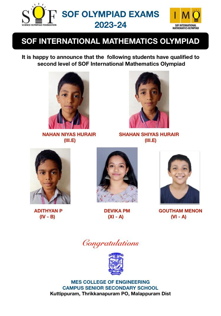 SOF International Mathematics Olympiad: - MES